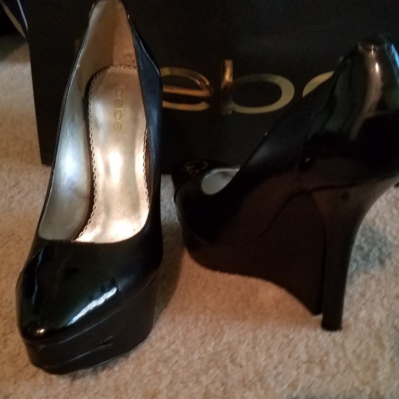 bebe | Shoes | Bebe Sexy Black Leather Platform Heels Shoes 8 | Poshmark